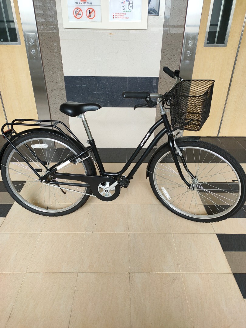 Elops 100 low frame 26in single speed city bike (Black), Sports ...