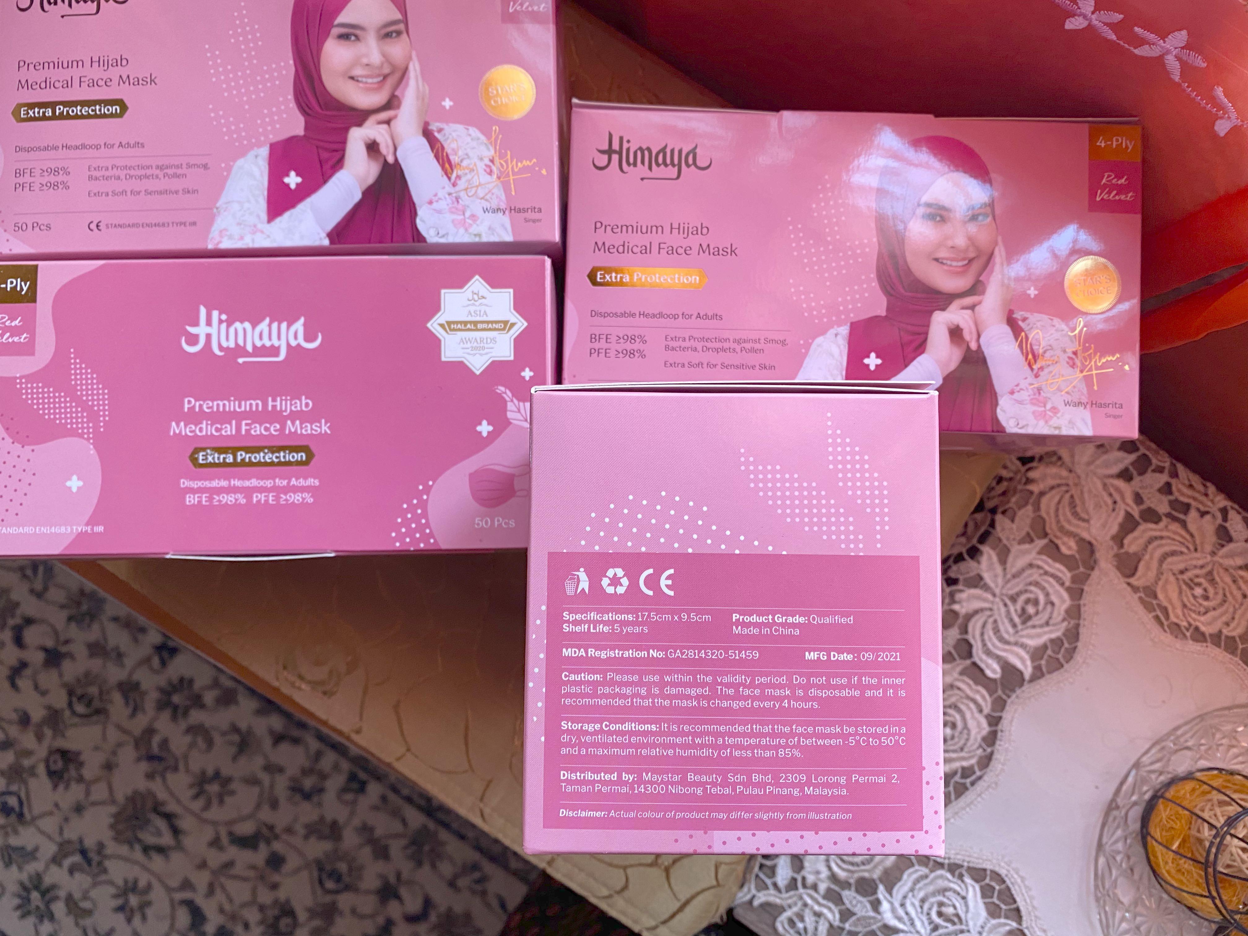 Himaya Red Velvet Premium Hijab Medical Face Mask (4 Ply), Beauty ...