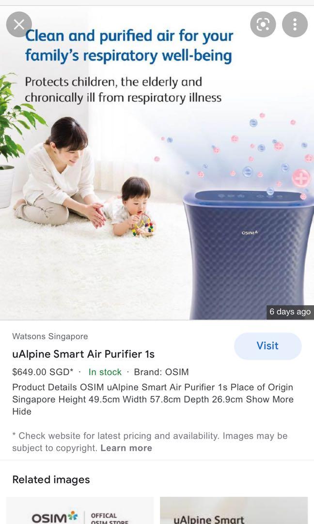 OSIM uAlpine Smart Air Purifier, Health & Nutrition, Massage Devices on ...