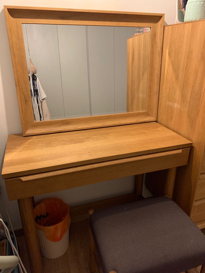 SALA Japanese Solid Oak Dressing Table, Mirror and stool set ...