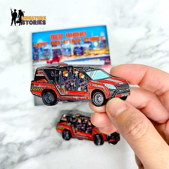 SCDF Red Rhino Light Fire Attack Vehicle Enamel Metal Pin Badge ...