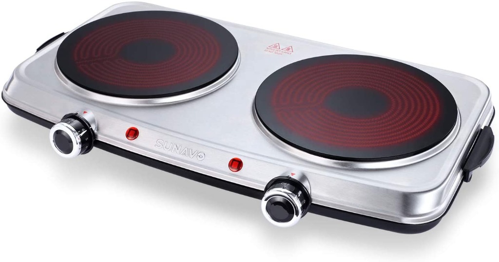 SUNAVO Hot Plates for Cooking, 1800W Electric Double Burner with ...