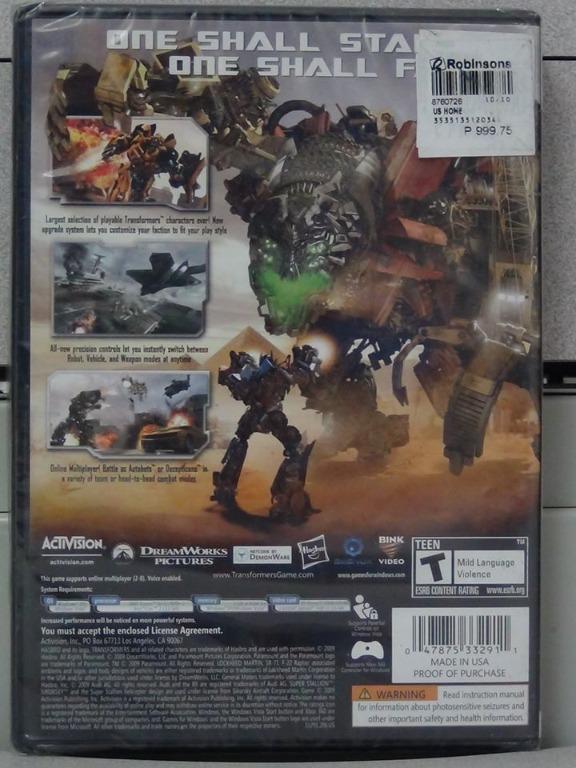 Activision Transformers ROTF PC/DVD Games , Video Gaming, Video Games ...