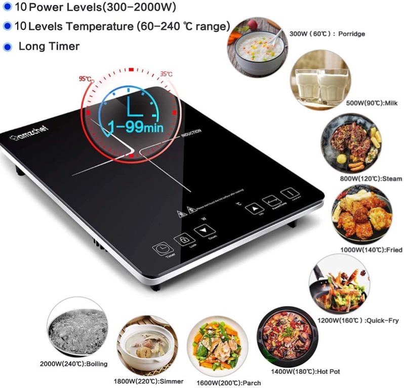 AMZCHEF Single Induction Cooker, Ultra-thin Induction Hob with Fashion ...
