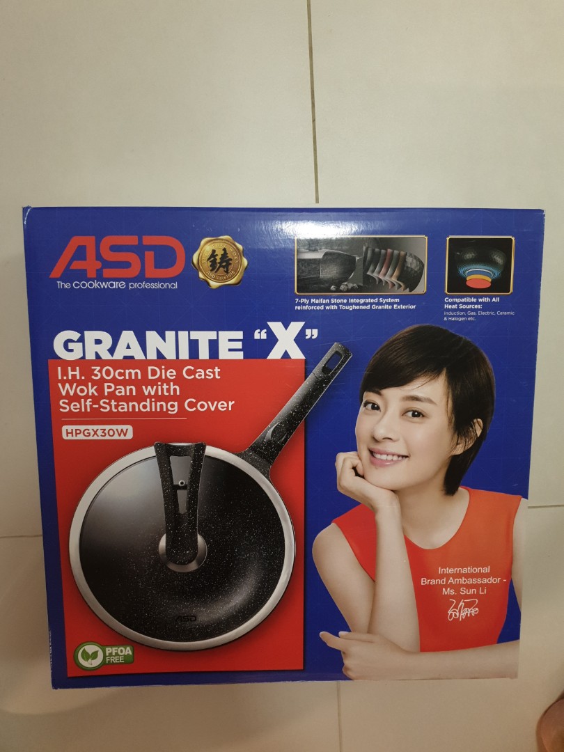 ASD GRANITE "X" 30Cm Die Cast Wok Pan With Self-Standing Cover HPGX30W ...