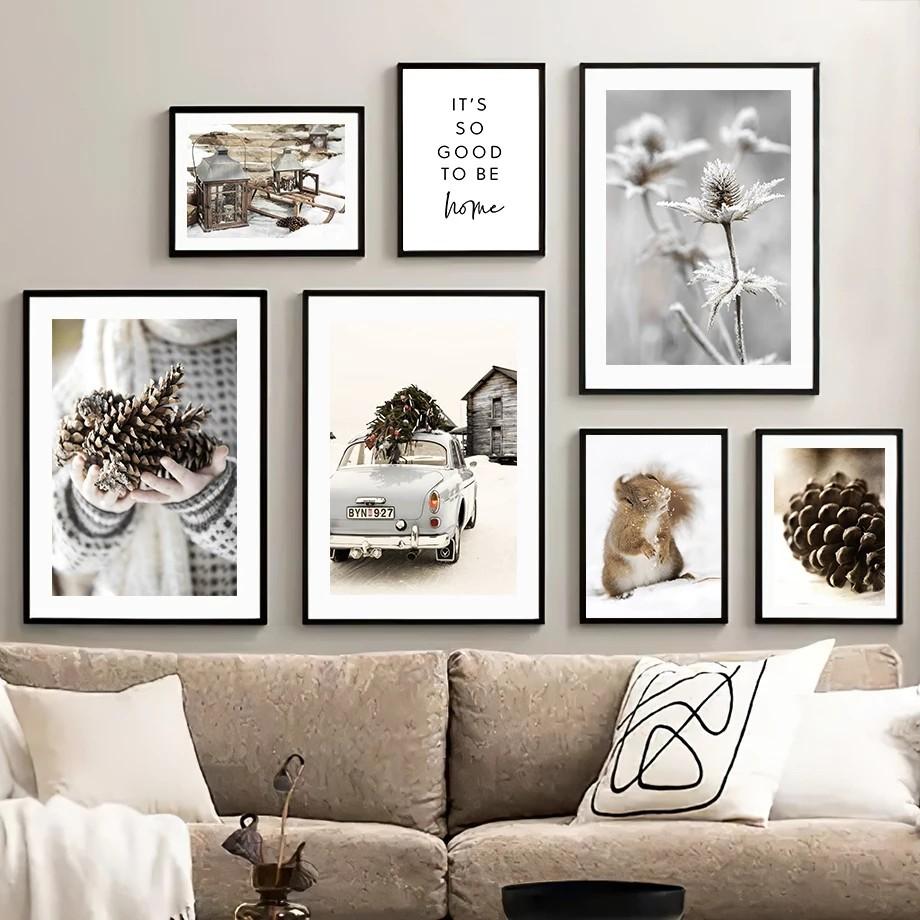 1pc Christmas Tree Home Pine Squirrel Flower Wall Art Canvas Printing ...