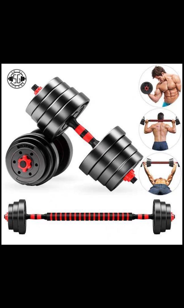 Dumb bell 40kg with bar bell adapter, Sports Equipment, Exercise ...