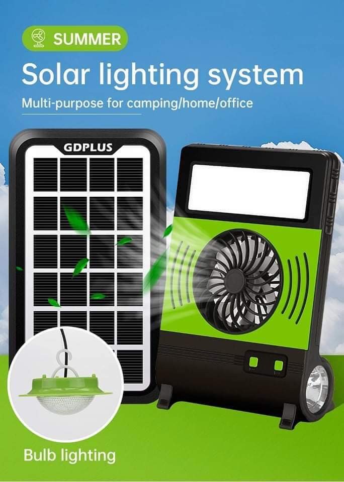 GD-8070 solar fan with solar panel,bulb,flashlight Type-c direct ...