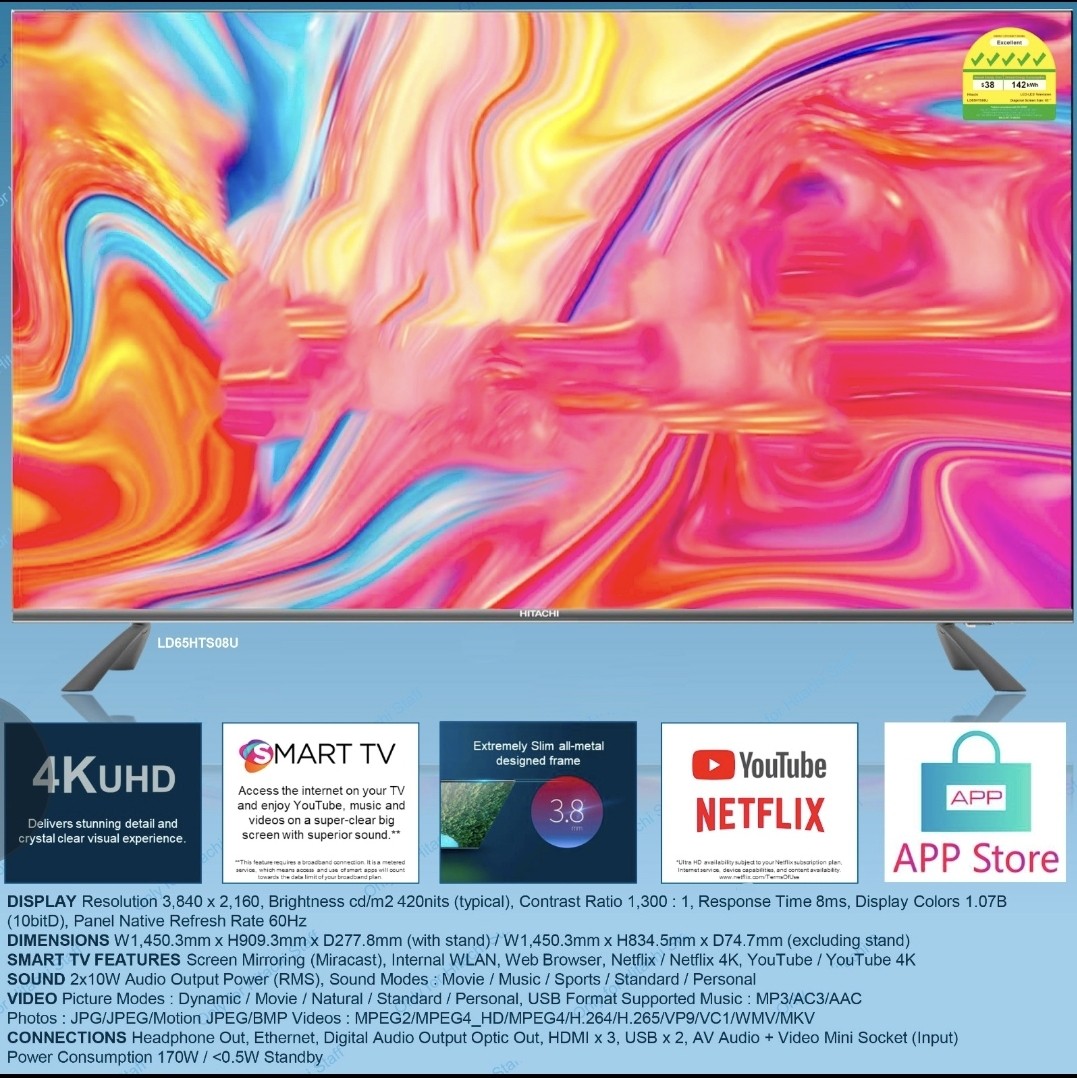 HITACHI 65" 4K UHD LCD Smart TV, TV & Home Appliances, TV ...