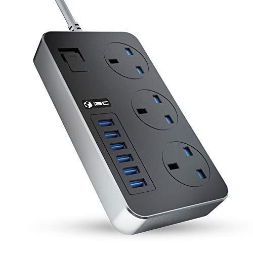 iBlockCube® Extension Lead with 6 USB Ports (3.1A), Surge Protected ...