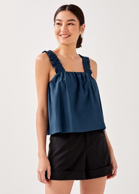 Kaleste Frill Shell Top, Women's Fashion, Tops, Sleeveless on Carousell