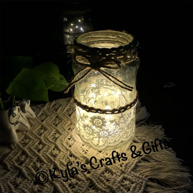 Lacey roses fairy light jar & macrame mat set, Furniture & Home Living ...