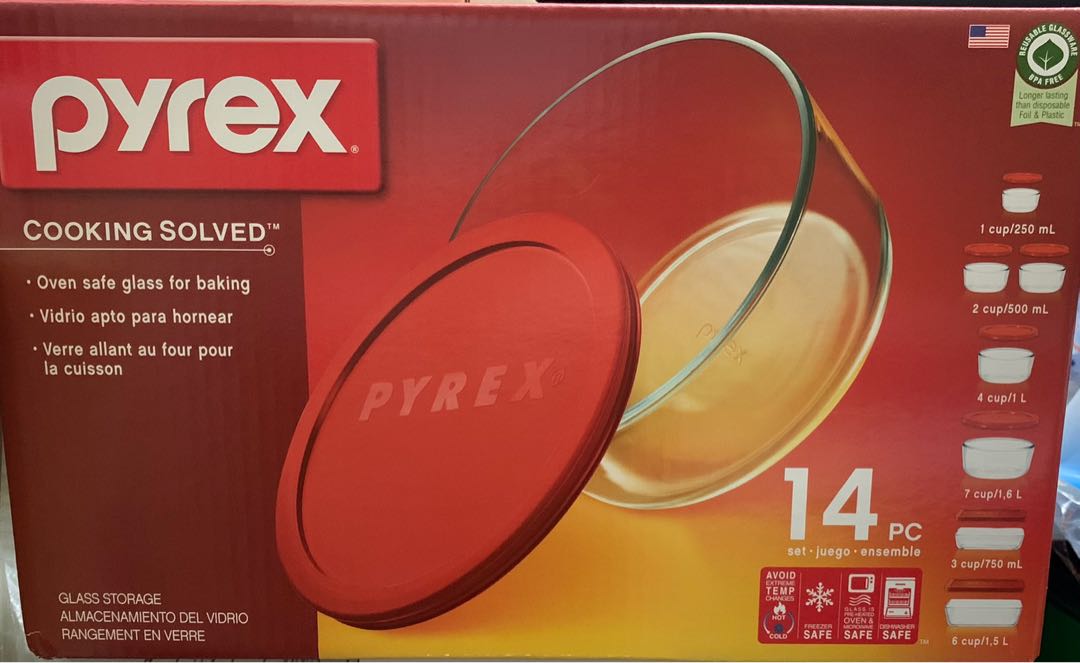 Pyrex 14 Piece Storage / Baking Glassware / Glass Container Set ...