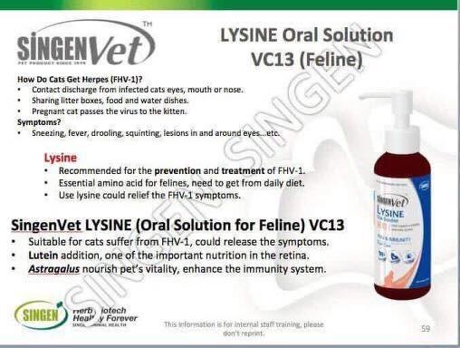 SingenVet Lysine Oral Solution 400mg/ml, Pet Supplies, Health ...