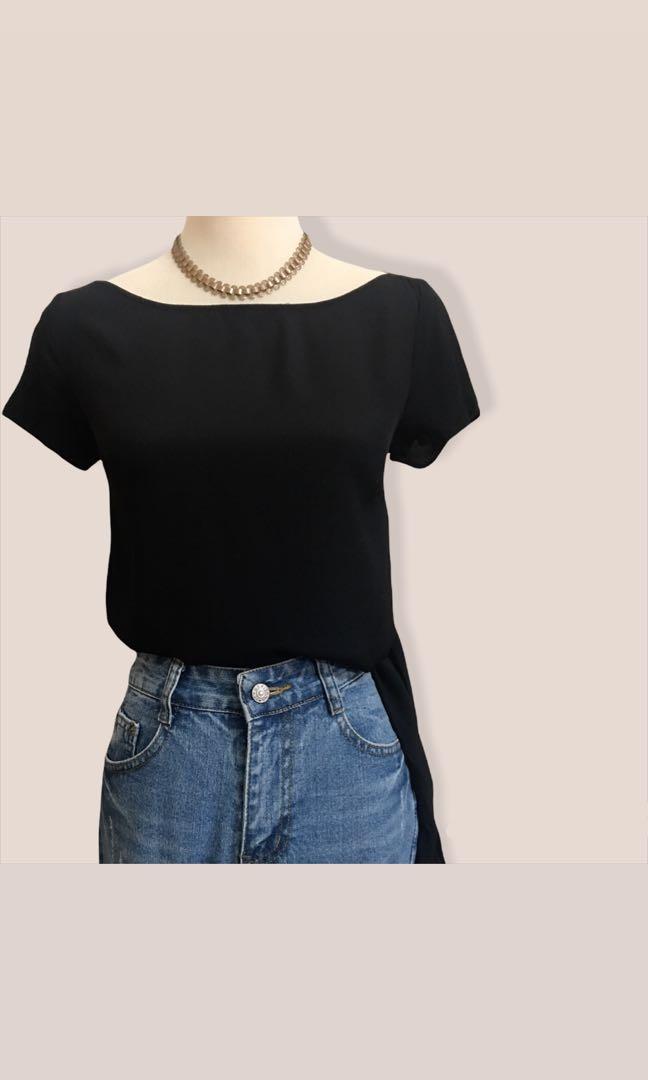 Stradivarius Black Basic Top, Women's Fashion, Tops, Blouses on Carousell