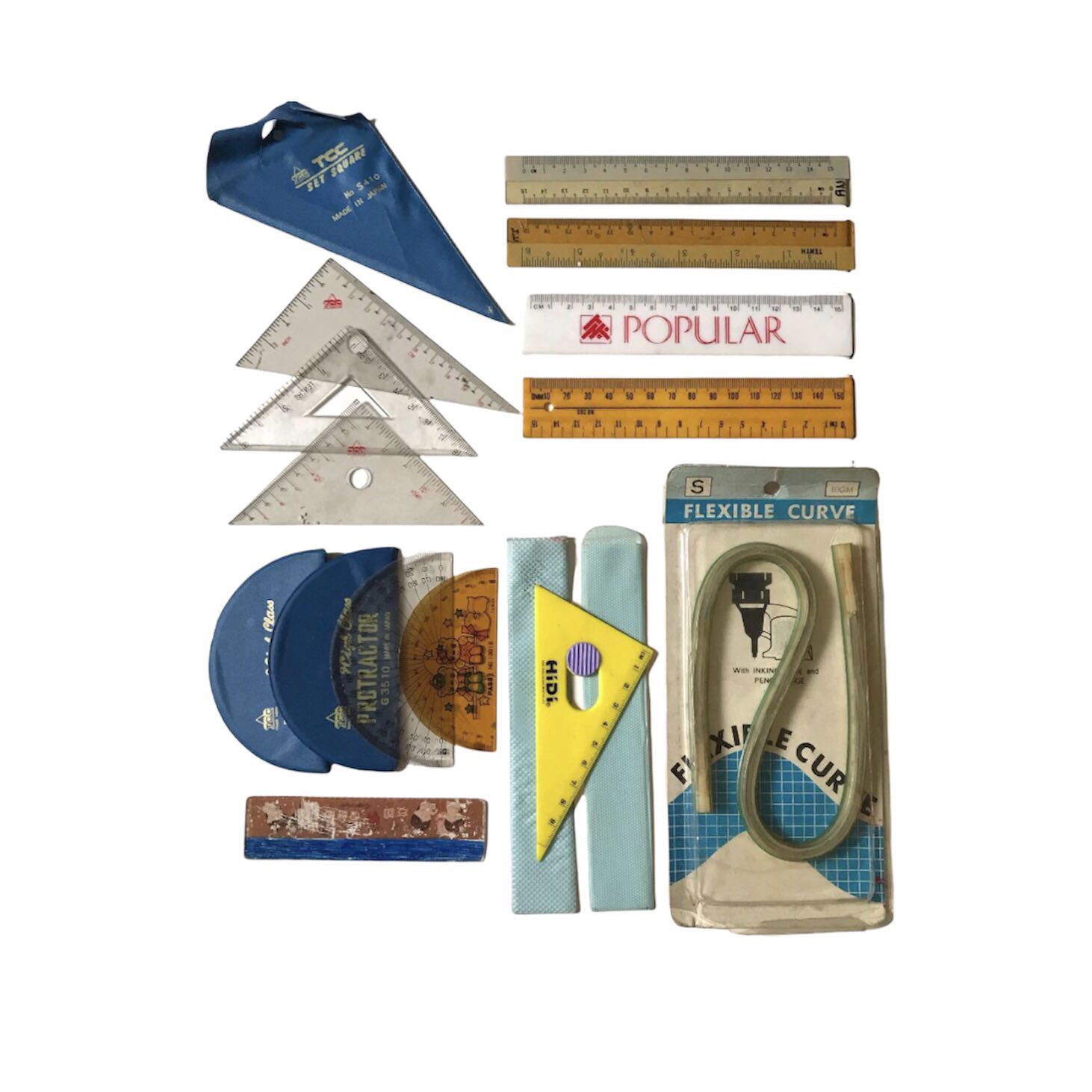 Vintage stationary- set square projector ruler flexible ruler, Hobbies ...