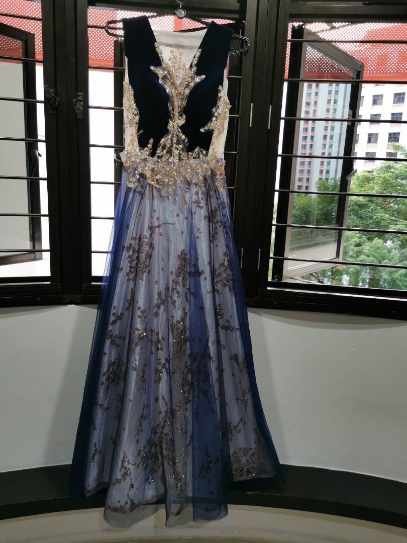 Blue Wedding Dinner Gown, Women's Fashion, Dresses & Sets, Evening ...