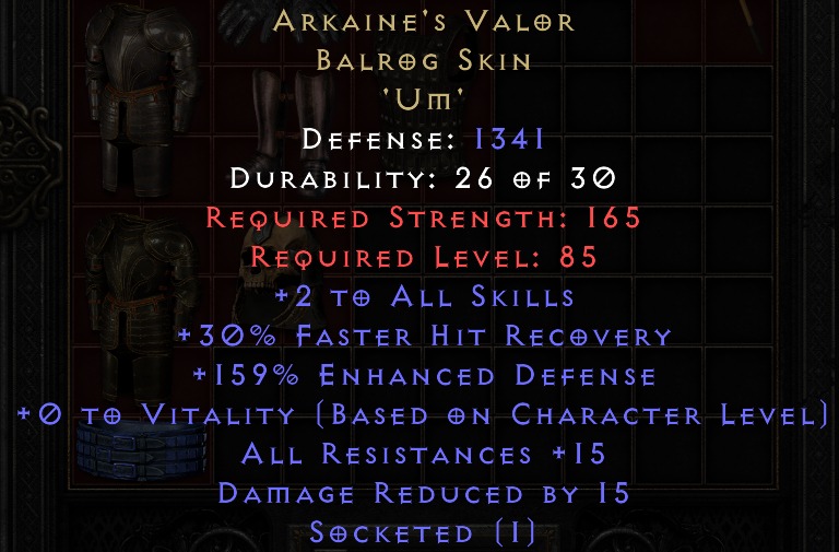 Diablo 2 Resurrected : Arkaine's Valor + Socketed Um Rune, Video Gaming ...