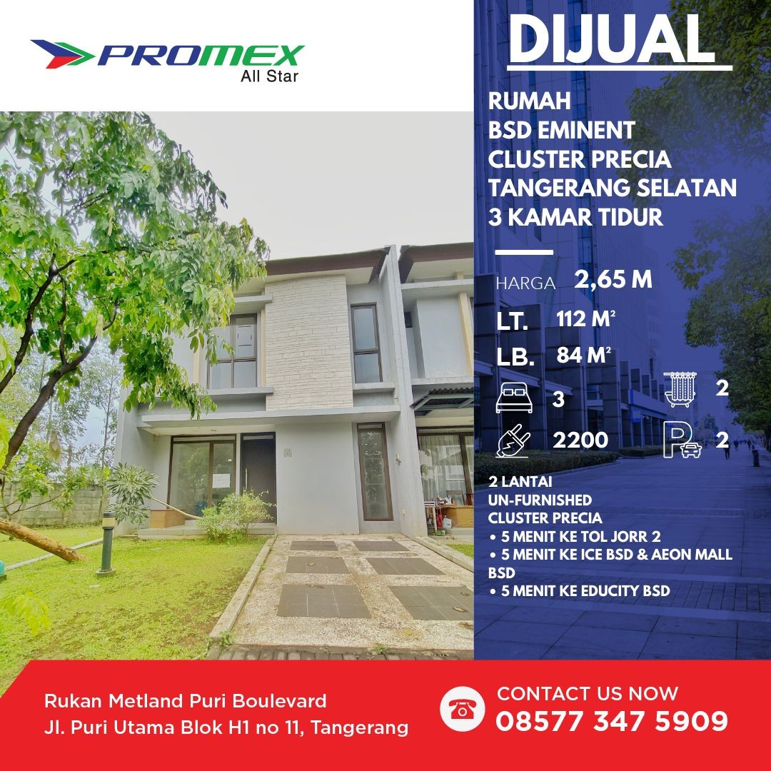 Dijual Rumah BSD Eminent Cluster Precia Tangerang Selatan, Properti ...