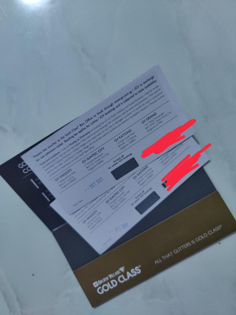 GV GOLD CLASS TICKETS X 2, Tickets & Vouchers, Vouchers on Carousell