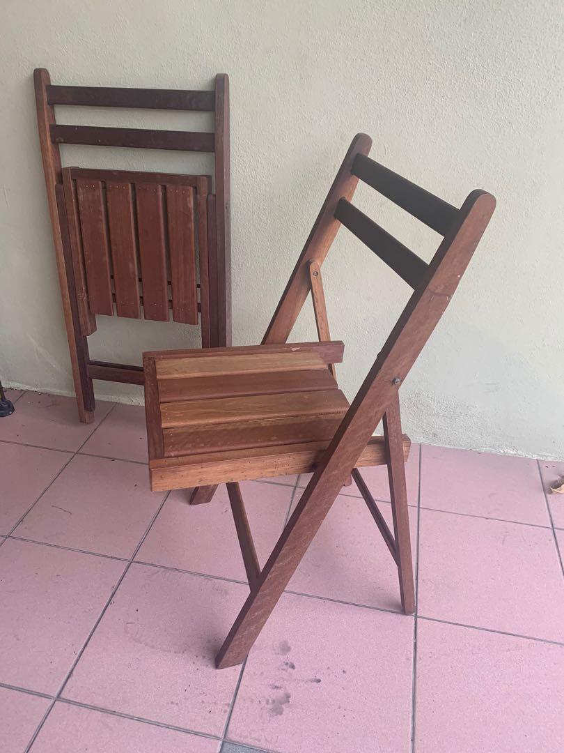 Kerusi kayu lipat (solid wood) vintage, Furniture & Home Living ...