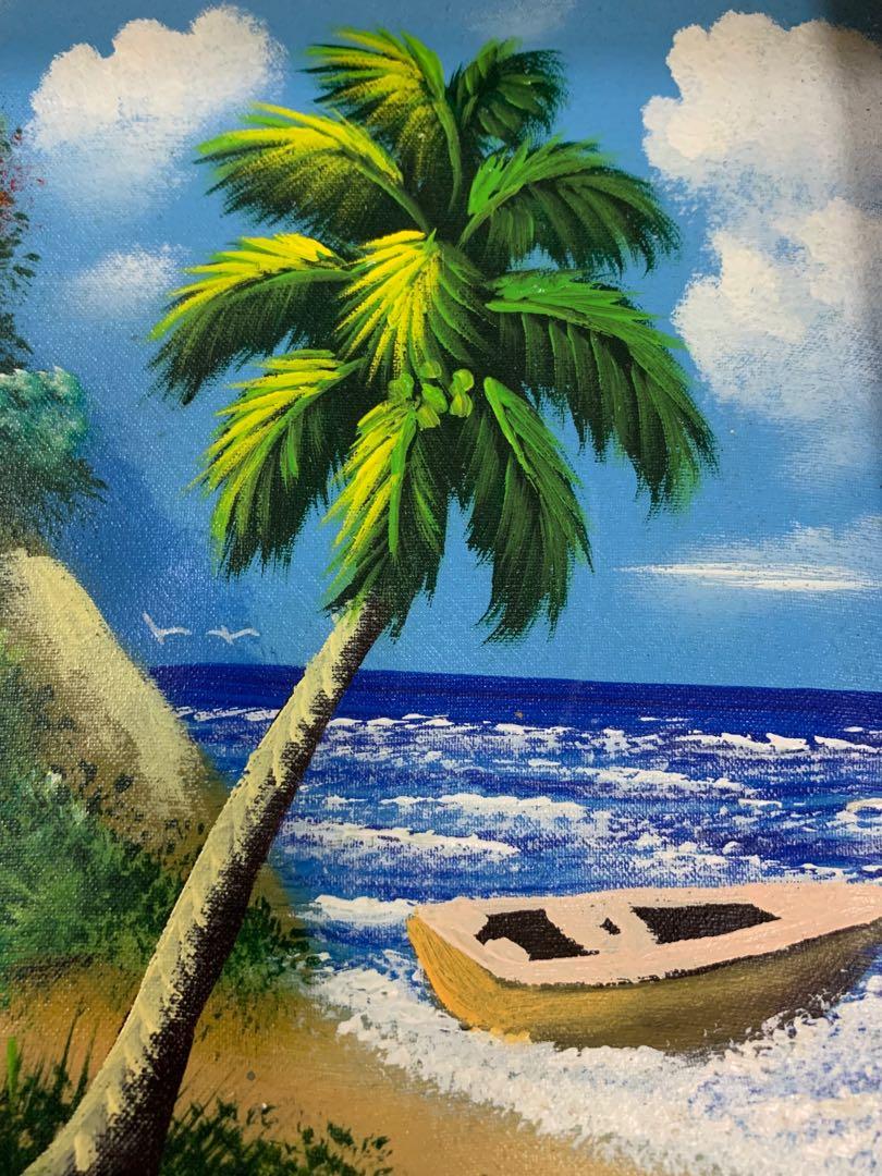 💗Original HANDPAINTED CARIBBEAN FOLK ART - Tropical Beach Oil Painting ...