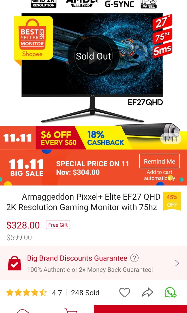 Armageddon gaming monitor 27 inch 75hz (Pixxel+ ef27), Computers & Tech ...