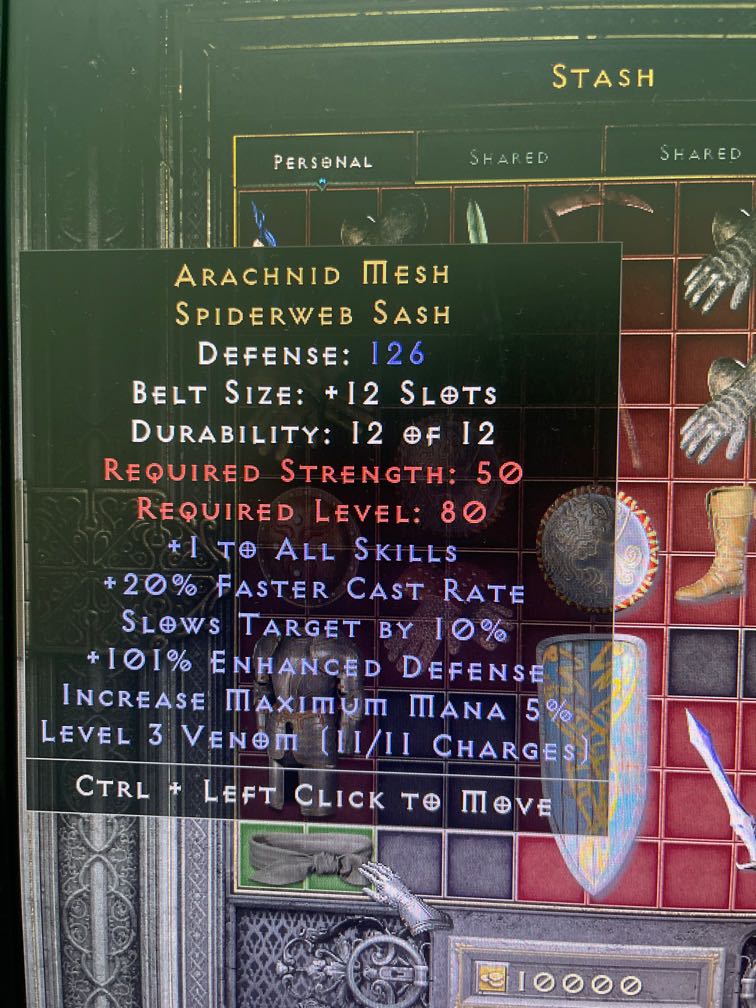 Diablo 2 R spiderweb SASH 20% FCR, Video Gaming, Gaming Accessories, In ...