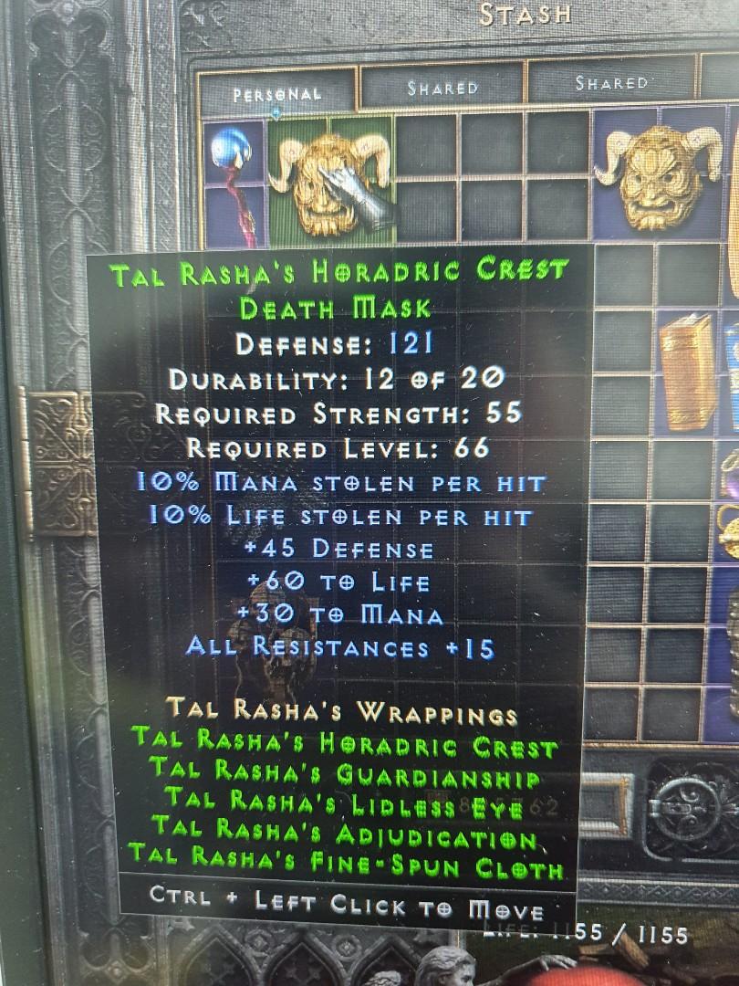 Diablo 2 Resurrected- Full Tal Rasha set (PC softcore), Video Gaming ...