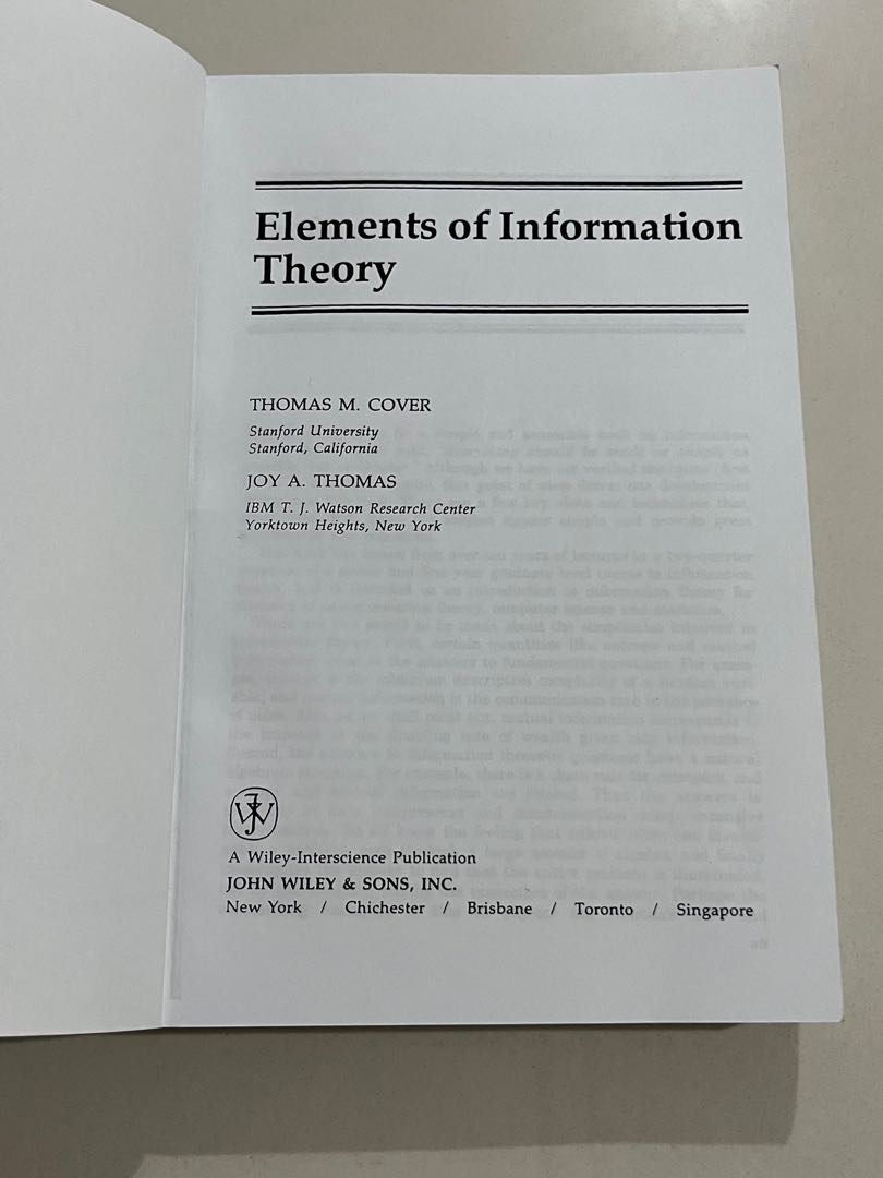 Elements of Information Theory, Hobbies & Toys, Books & Magazines ...