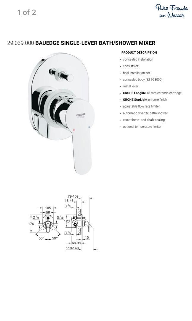 Grohe Bauedge Single-Lever Bath/Shower Mixer, Furniture & Home Living ...