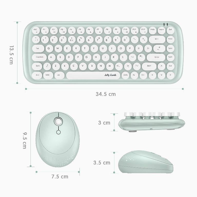 Jelly Comb Wireless Keyboard & Mouse, 2.4Ghz Ergonomic Retro Keyboard ...