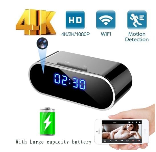 Mini Camera Clock HD WIFI Control Concealed IR Night Vision View Alarm ...