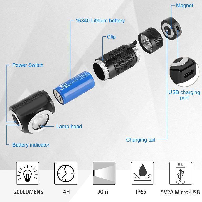 MXLEGNT Led Angle Torch Rechargeable: Bright Flashlight with Clip ...