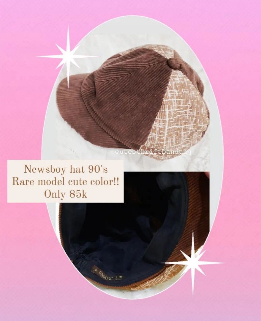 Newsboy hat topi coklat y2k 90s, Fesyen Wanita, Pakaian Wanita, Atasan ...