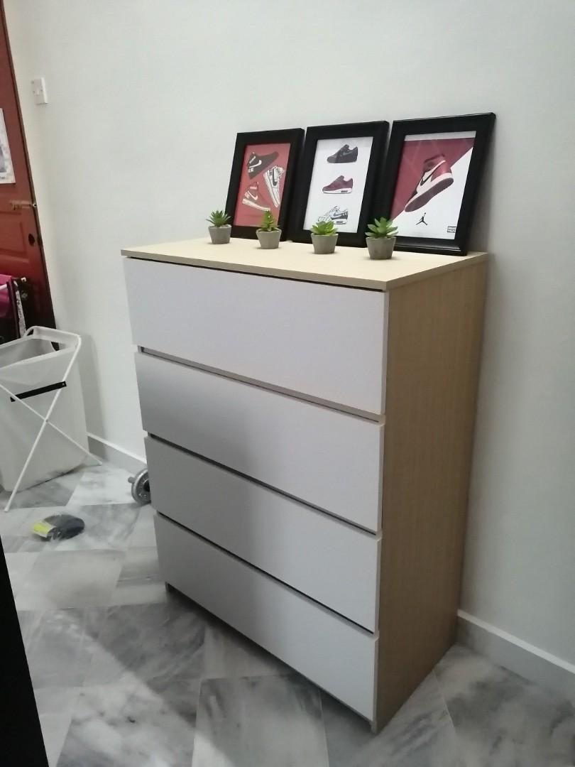 OAK + WHITE CHEST DRAWER 4 TIER, Furniture & Home Living, Furniture ...