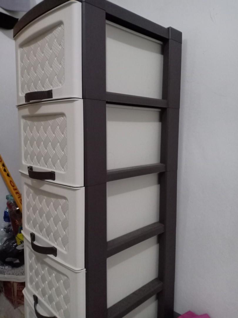 Orocan Natura Rattan 5layers Slim drawer (white and brown), Furniture ...