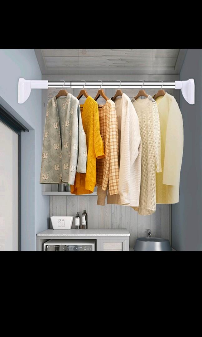 Retractable clothes drying rod nail free shower curtain rod adjustable ...