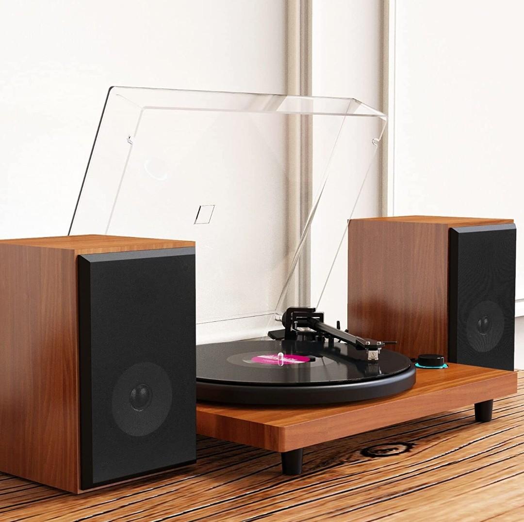 Bluetooth Record Player Wireless Turntable HiFi System Wooden Bluetooth ...