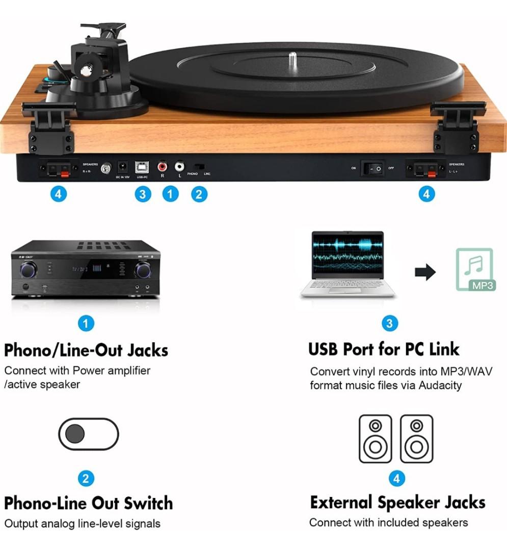 Bluetooth Record Player Wireless Turntable HiFi System Wooden Bluetooth ...