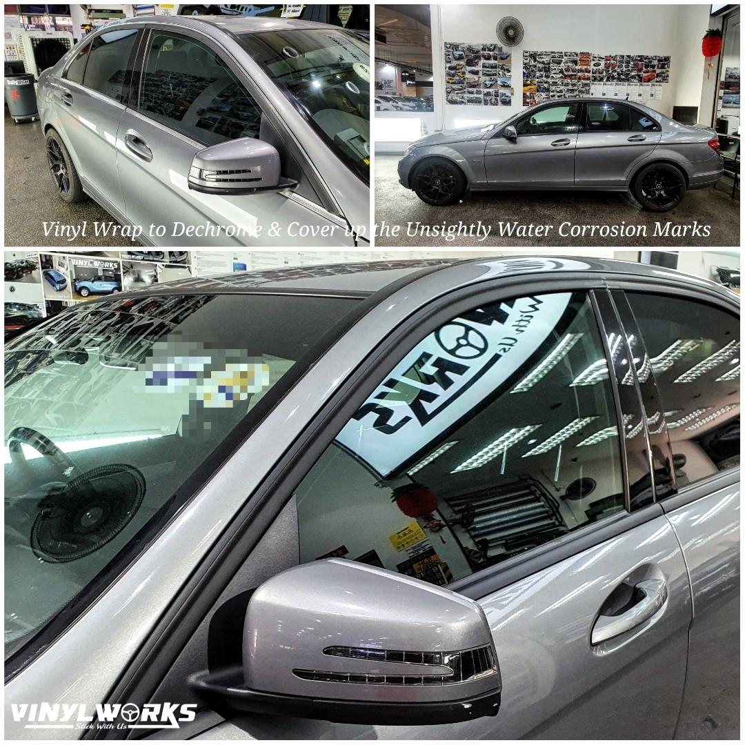 Matte Black Vinyl Sticker Dechrome Mercedes C200 Window Trims, Car ...