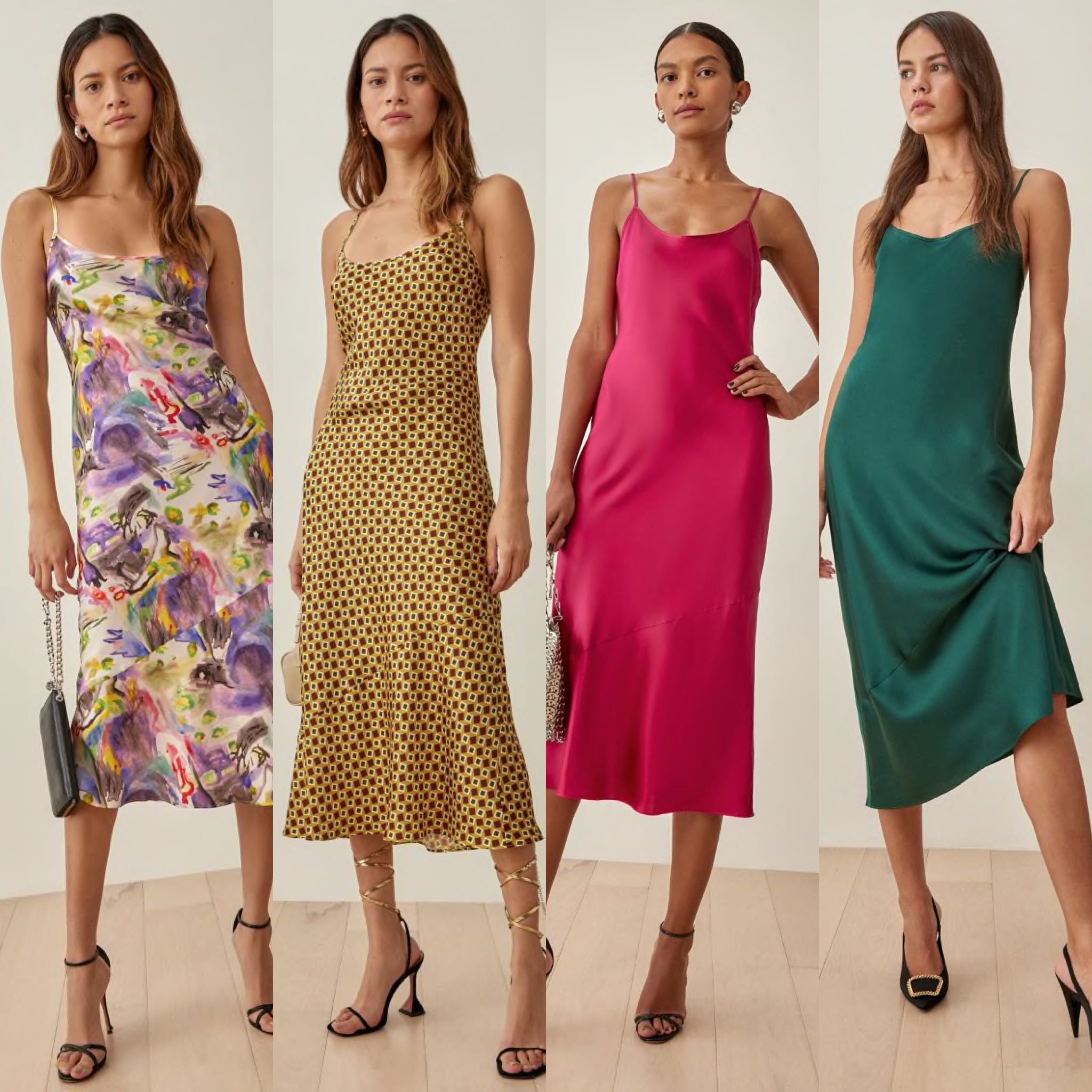 Reformation Alisal Silk Midi Dress in Rhubarb, Forest, Mezzanine , Sims ...