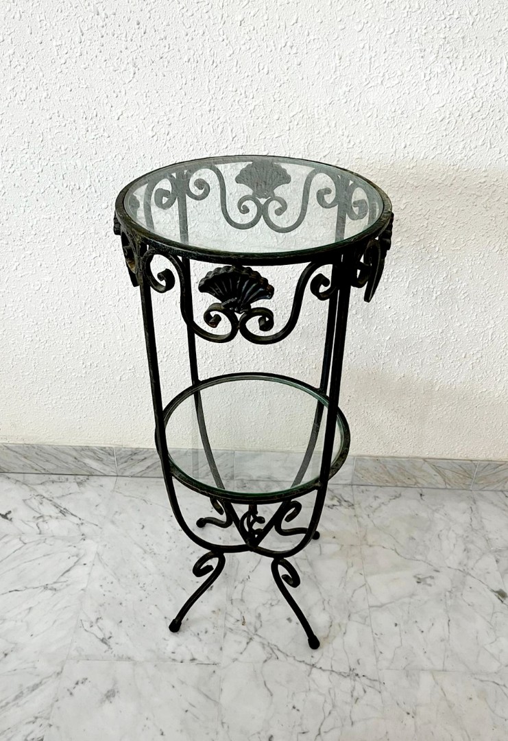 Solid wrought iron display stand with glass top 86cm tall, Furniture ...