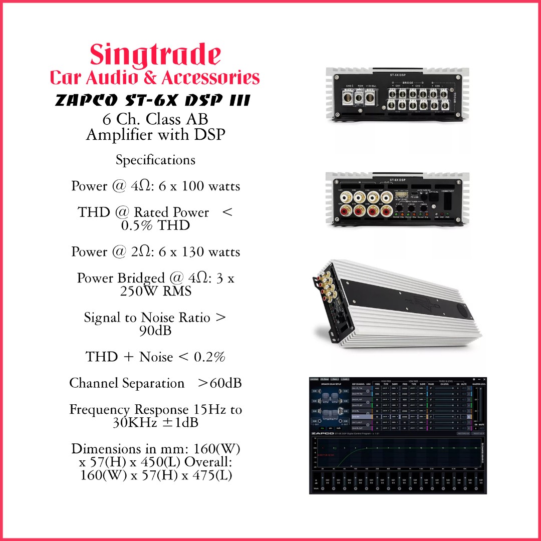 ZAPCO ST-4X & 6X DSP 2021 (Class AB Amplifier with DSP), Car ...