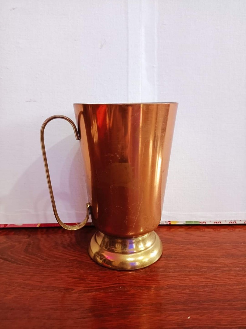 Vintage copper tankard. Tin lined with brass base, handle. drinking ...