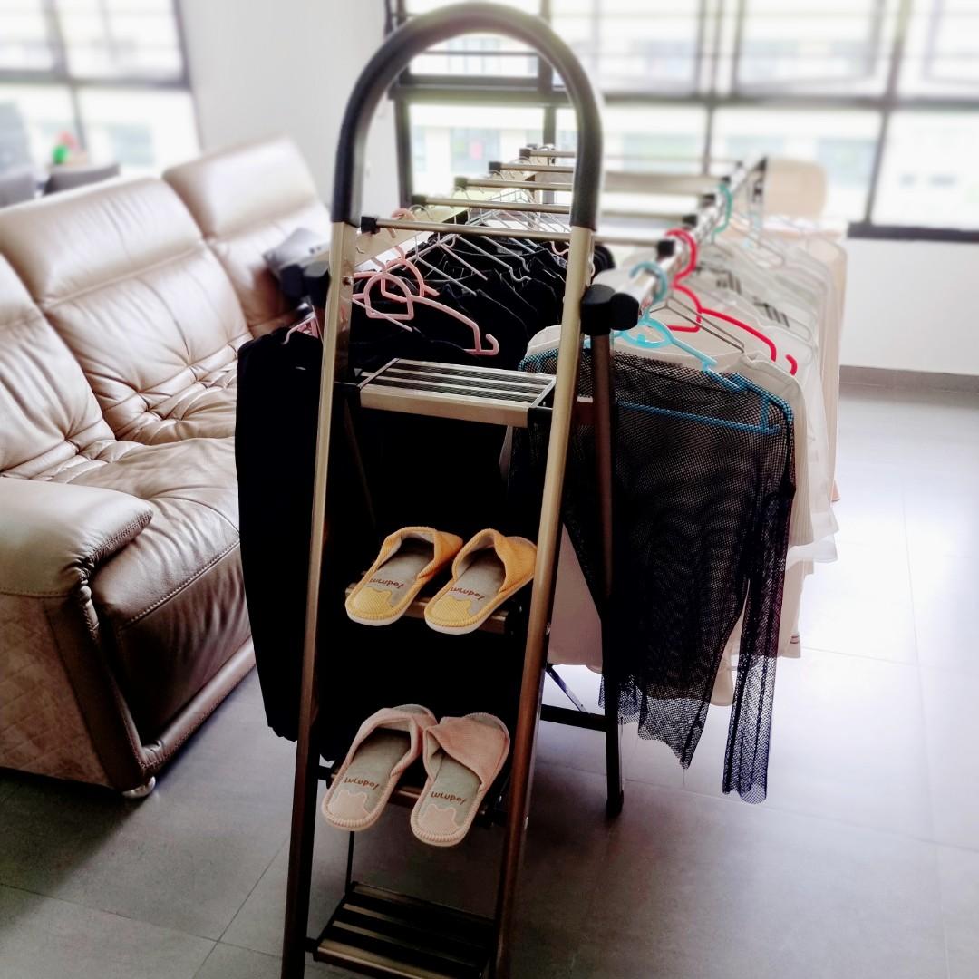 Anti-slip Aluminium Foldable Ladder with Clothes Rack, Furniture & Home ...