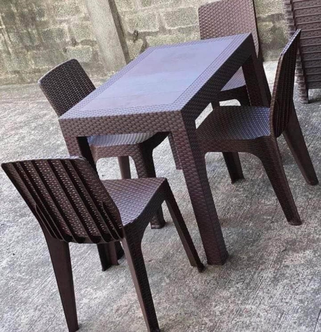 Plastic Rattan Table and Chairs Set, Furniture & Home Living, Furniture ...
