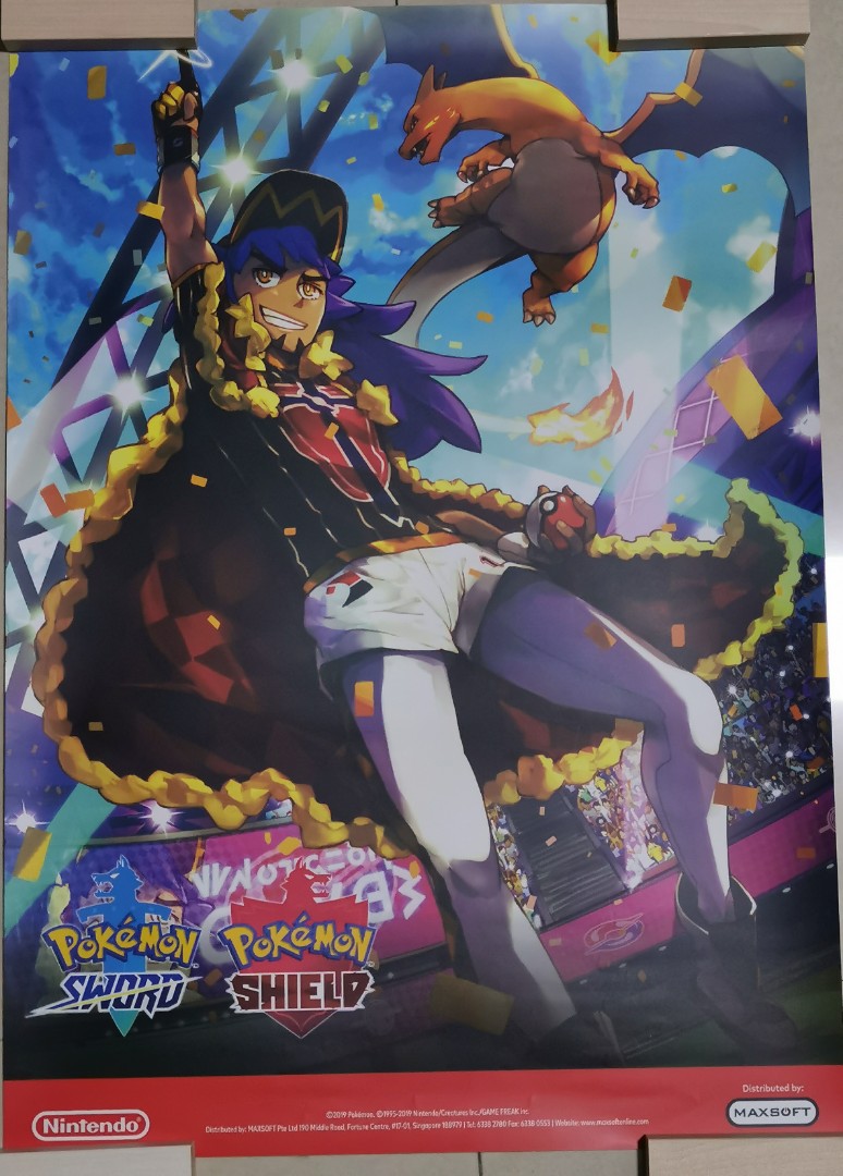 Pokemon Sword and Shield Charizard & Leon Poster, Hobbies & Toys, Toys ...