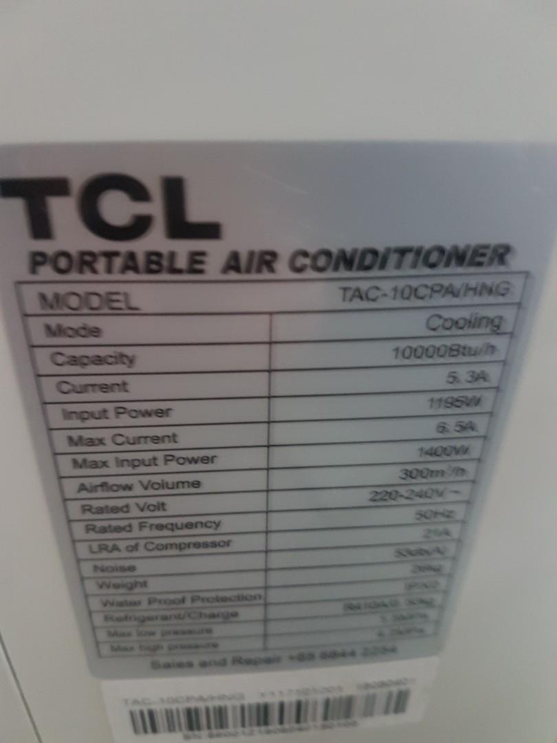 TCL portable aircon, TV & Home Appliances, Air Conditioners & Heating ...