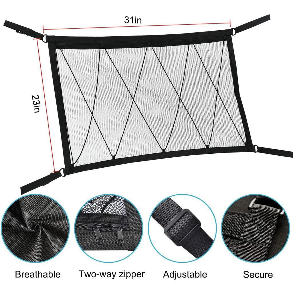 0Car Interior Ceiling Cargo Net Bag, 31"x23" Adjustable Double-Layer ...